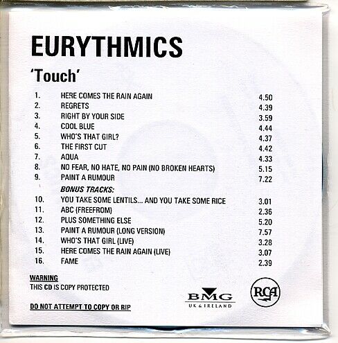 Eurythmics discography - Remastered cd's
