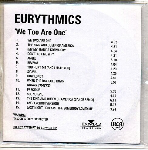 Eurythmics discography - Remastered cd's