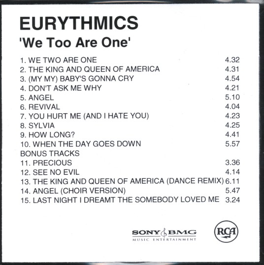 Eurythmics discography - Remastered cd's